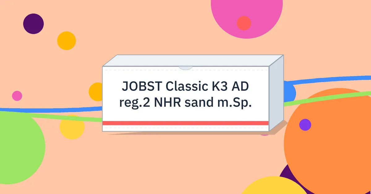 Symbolbild: Packung mit der Aufschrift JOBST Classic K3 AD reg.2 NHR sand m.Sp. (PZN 13070775) – Verfügbarkeit und Bezug in Apotheken in Frankfurt am Main