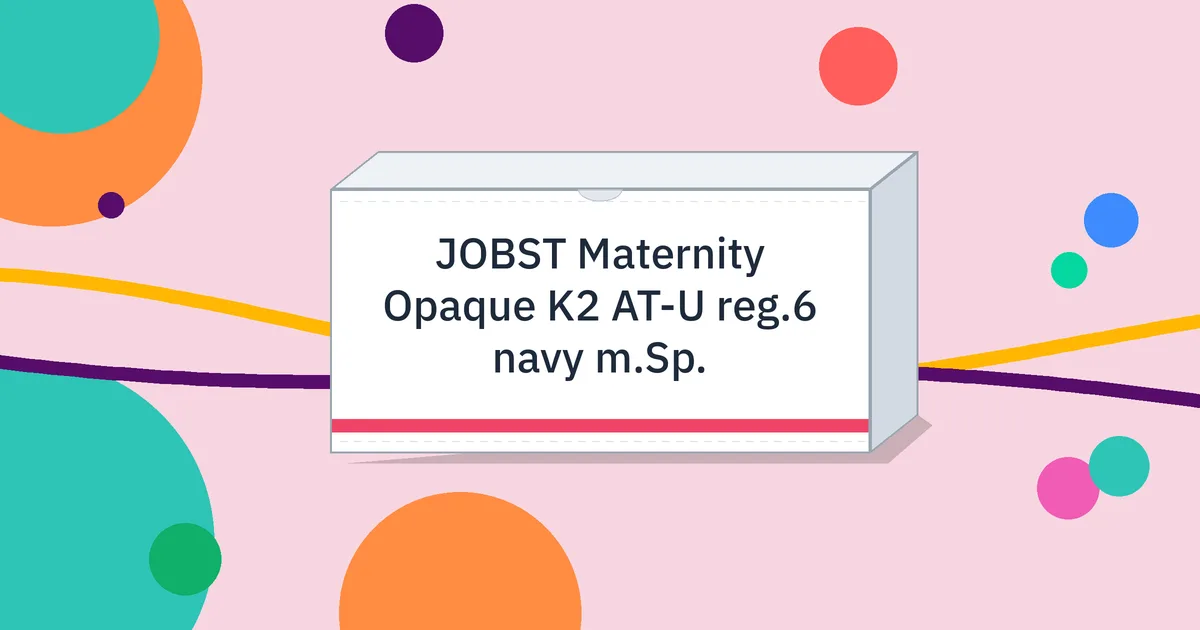 Symbolbild: Packung mit der Aufschrift JOBST Maternity Opaque K2 AT-U reg.6 navy m.Sp. (PZN 15861156) – Verfügbarkeit und Bezug in Apotheken in Frankfurt am Main