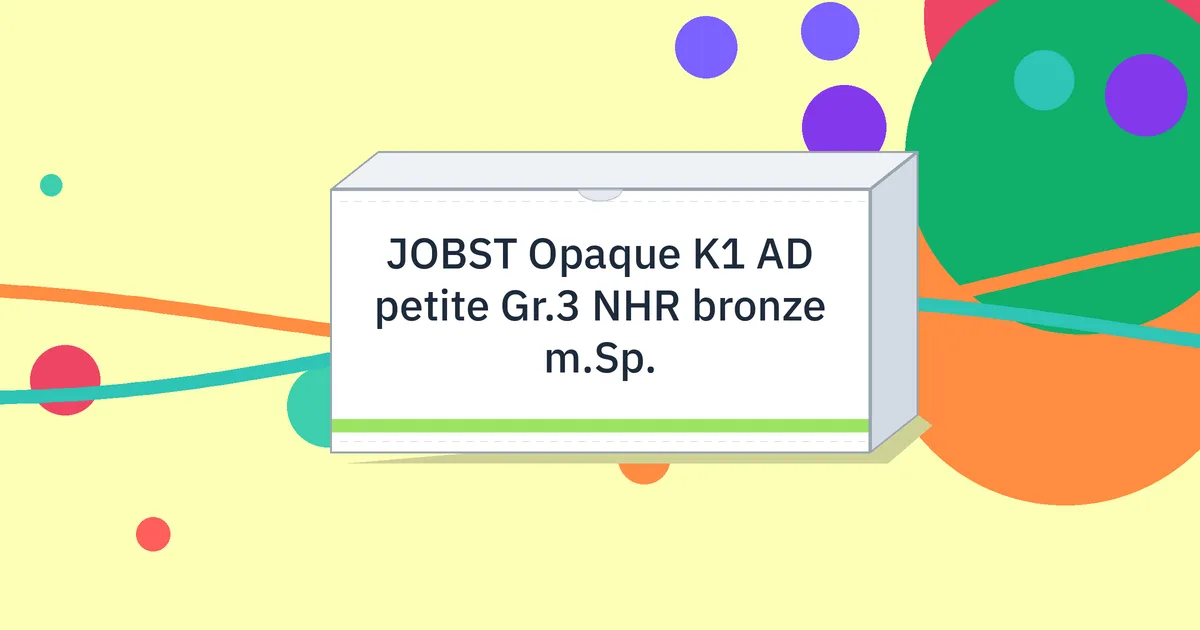 Symbolbild: Packung mit der Aufschrift JOBST Opaque K1 AD petite Gr.3 NHR bronze m.Sp. (PZN 13078771) – Verfügbarkeit und Bezug in Apotheken in Frankfurt am Main