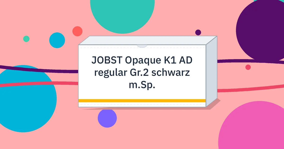 Symbolbild: Packung mit der Aufschrift JOBST Opaque K1 AD regular Gr.2 schwarz m.Sp. (PZN 13082146) – Verfügbarkeit und Bezug in Apotheken in Frankfurt am Main