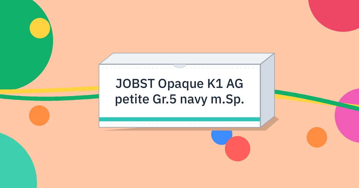 Symbolbild: Packung mit der Aufschrift JOBST Opaque K1 AG petite Gr.5 navy m.Sp. (PZN 13084205) – Verfügbarkeit und Bezug in Apotheken in Frankfurt am Main