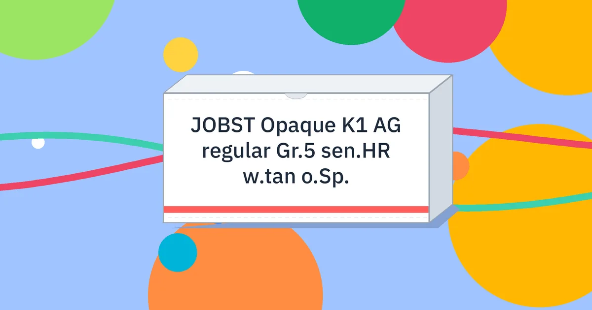 Symbolbild: Packung mit der Aufschrift JOBST Opaque K1 AG regular Gr.5 sen.HR w.tan o.Sp. (PZN 16266786) – Verfügbarkeit und Bezug in Apotheken in Frankfurt am Main