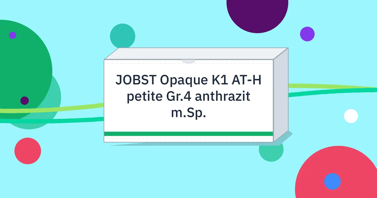 Symbolbild: Packung mit der Aufschrift JOBST Opaque K1 AT-H petite Gr.4 anthrazit m.Sp. (PZN 16276075) – Verfügbarkeit und Bezug in Apotheken in Frankfurt am Main