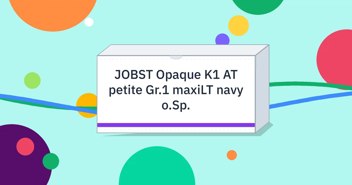 Symbolbild: Packung mit der Aufschrift JOBST Opaque K1 AT petite Gr.1 maxiLT navy o.Sp. (PZN 13103173) – Verfügbarkeit und Bezug in Apotheken in Frankfurt am Main