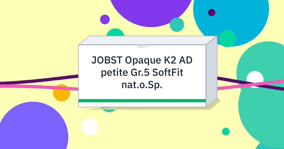 Symbolbild: Packung mit der Aufschrift JOBST Opaque K2 AD petite Gr.5 SoftFit nat.o.Sp. (PZN 11250421) – Verfügbarkeit und Bezug in Apotheken in Frankfurt am Main