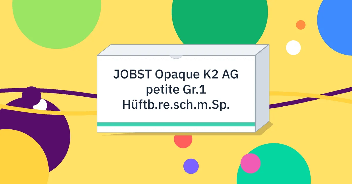 Symbolbild: Packung mit der Aufschrift JOBST Opaque K2 AG petite Gr.1 Hüftb.re.sch.m.Sp. (PZN 13115176) – Verfügbarkeit und Bezug in Apotheken in Frankfurt am Main