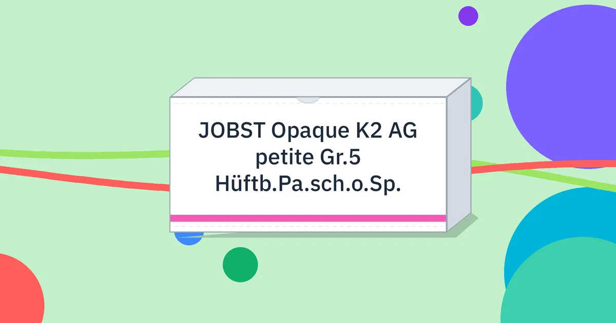 Symbolbild: Packung mit der Aufschrift JOBST Opaque K2 AG petite Gr.5 Hüftb.Pa.sch.o.Sp. (PZN 13114840) – Verfügbarkeit und Bezug in Apotheken in Frankfurt am Main