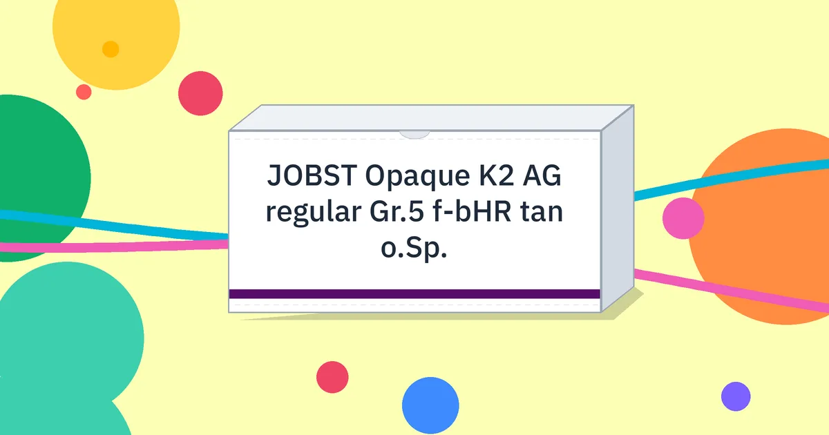 Symbolbild: Packung mit der Aufschrift JOBST Opaque K2 AG regular Gr.5 f-bHR tan o.Sp. (PZN 16280929) – Verfügbarkeit und Bezug in Apotheken in Frankfurt am Main