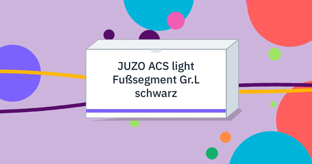 Symbolbild: Packung mit der Aufschrift JUZO ACS light Fußsegment Gr.L schwarz (PZN 13575334) – Verfügbarkeit und Bezug in Apotheken in Frankfurt am Main