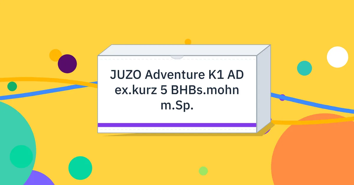 Symbolbild: Packung mit der Aufschrift JUZO Adventure K1 AD ex.kurz 5 BHBs.mohn m.Sp. (PZN 15496780) – Verfügbarkeit und Bezug in Apotheken in Frankfurt am Main