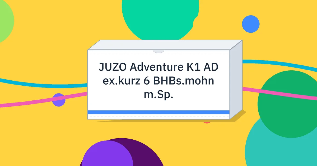 Symbolbild: Packung mit der Aufschrift JUZO Adventure K1 AD ex.kurz 6 BHBs.mohn m.Sp. (PZN 15496797) – Verfügbarkeit und Bezug in Apotheken in Frankfurt am Main