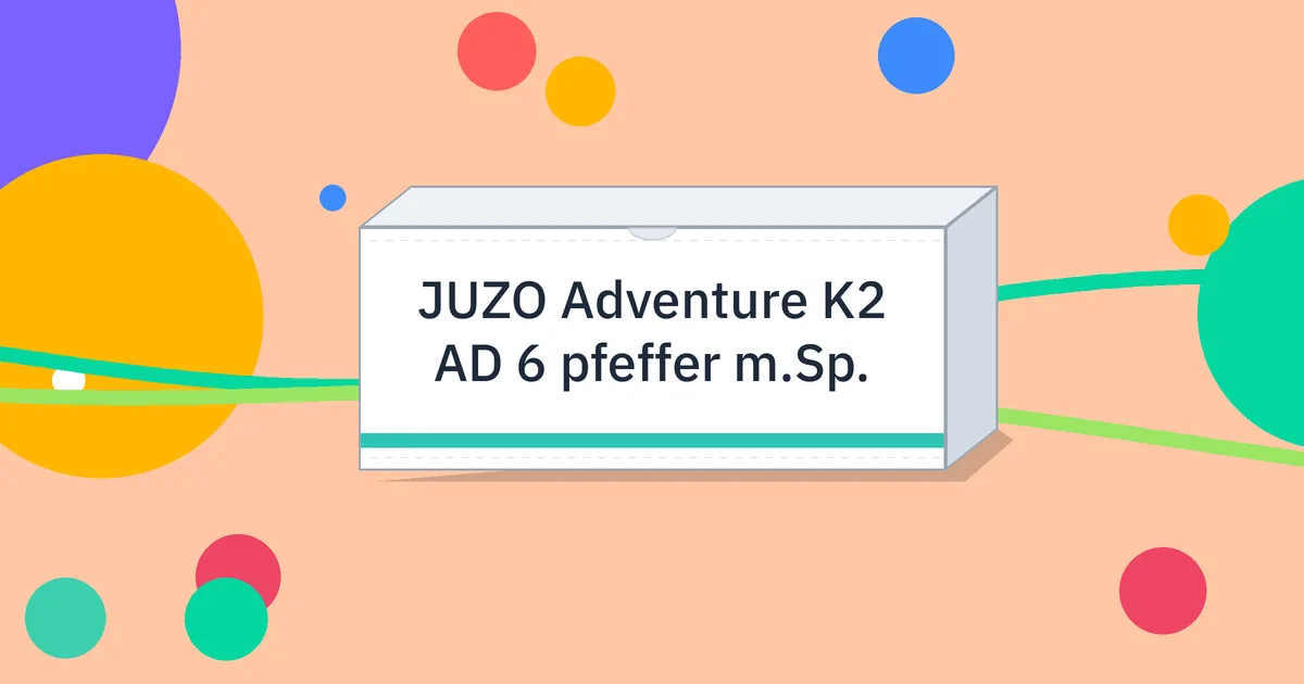 Symbolbild: Packung mit der Aufschrift JUZO Adventure K2 AD 6 pfeffer m.Sp. (PZN 14973189) – Verfügbarkeit und Bezug in Apotheken in Frankfurt am Main