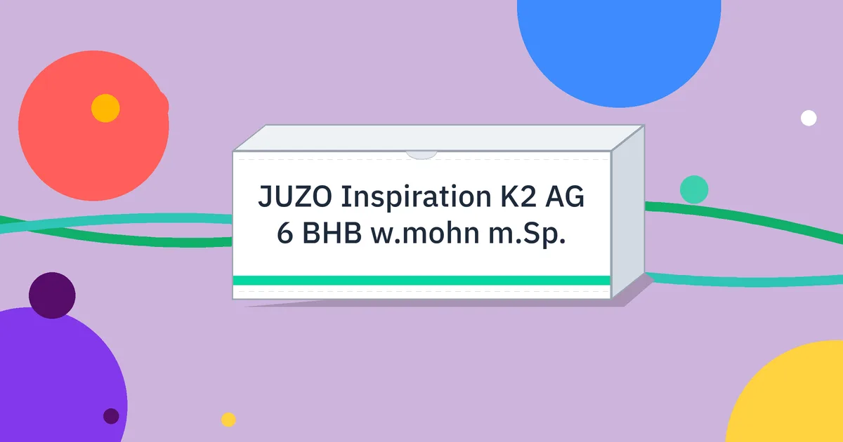 Symbolbild: Packung mit der Aufschrift JUZO Inspiration K2 AG 6 BHB w.mohn m.Sp. (PZN 14848975) – Verfügbarkeit und Bezug in Apotheken in Frankfurt am Main