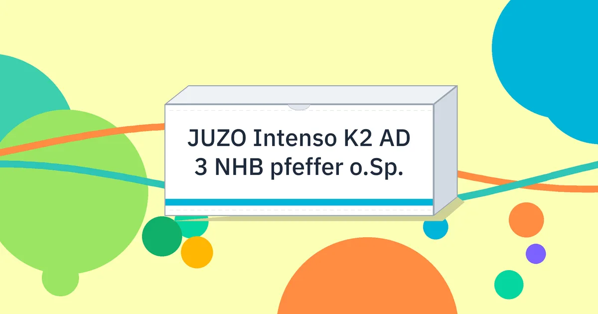 Symbolbild: Packung mit der Aufschrift JUZO Intenso K2 AD 3 NHB pfeffer o.Sp. (PZN 18620192) – Verfügbarkeit und Bezug in Apotheken in Frankfurt am Main