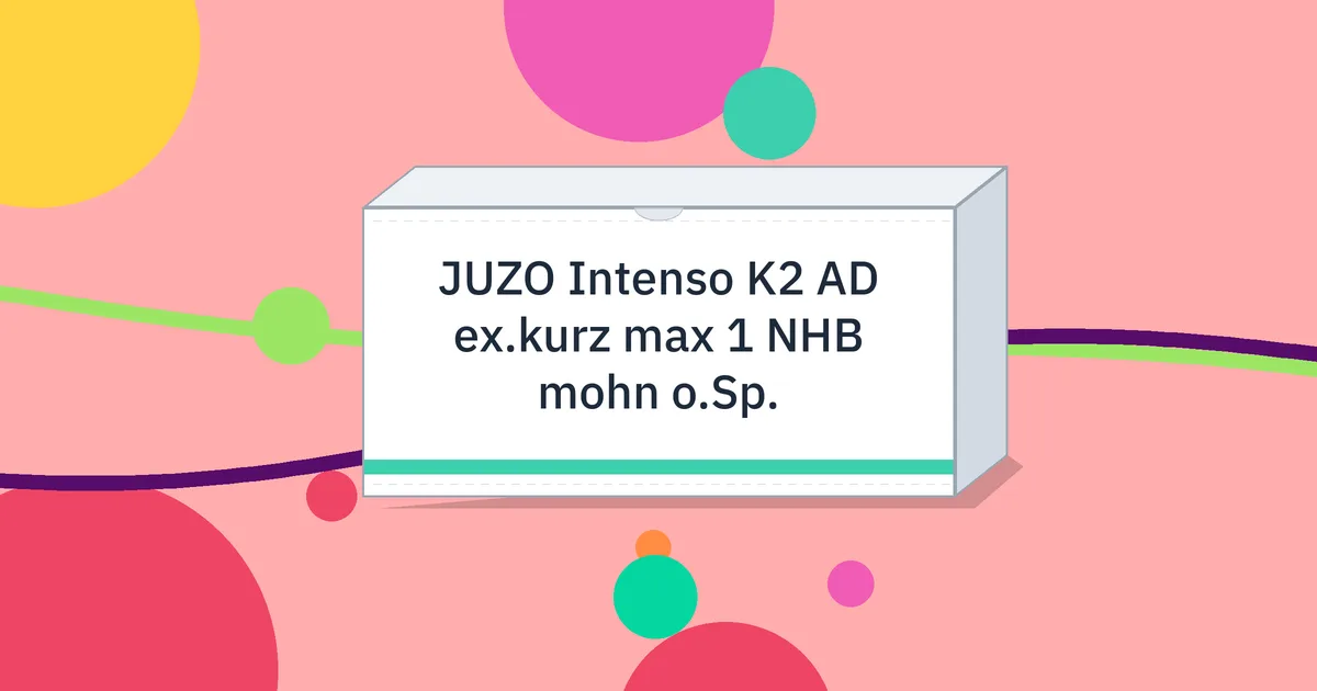 Symbolbild: Packung mit der Aufschrift JUZO Intenso K2 AD ex.kurz max 1 NHB mohn o.Sp. (PZN 18621122) – Verfügbarkeit und Bezug in Apotheken in Frankfurt am Main