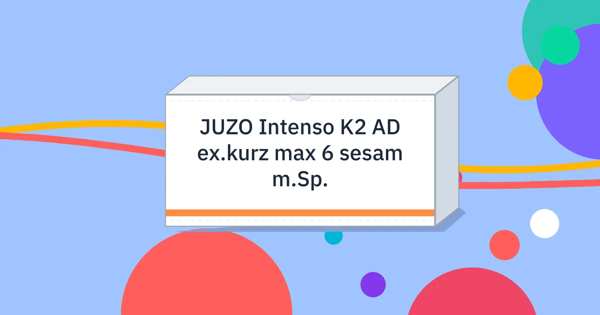 Symbolbild: Packung mit der Aufschrift JUZO Intenso K2 AD ex.kurz max 6 sesam m.Sp. (PZN 18606878) – Verfügbarkeit und Bezug in Apotheken in Frankfurt am Main