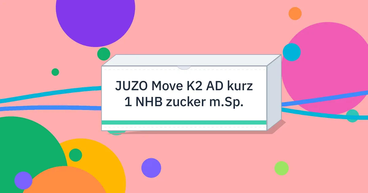 Symbolbild: Packung mit der Aufschrift JUZO Move K2 AD kurz 1 NHB zucker m.Sp. (PZN 18508609) – Verfügbarkeit und Bezug in Apotheken in Frankfurt am Main