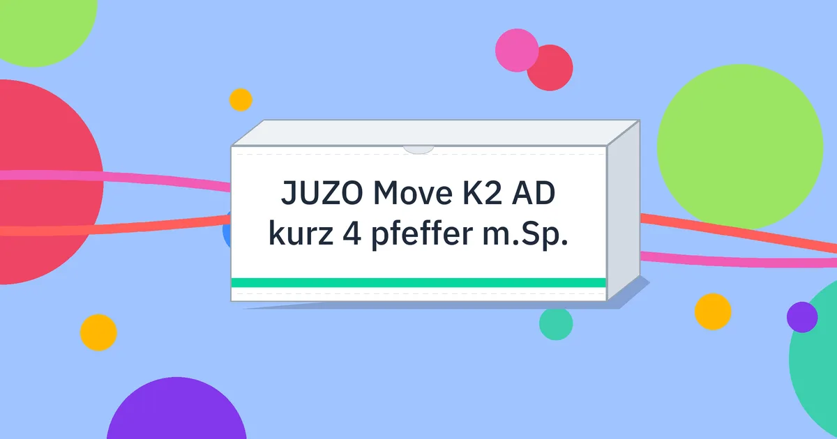 Symbolbild: Packung mit der Aufschrift JUZO Move K2 AD kurz 4 pfeffer m.Sp. (PZN 16340896) – Verfügbarkeit und Bezug in Apotheken in Frankfurt am Main