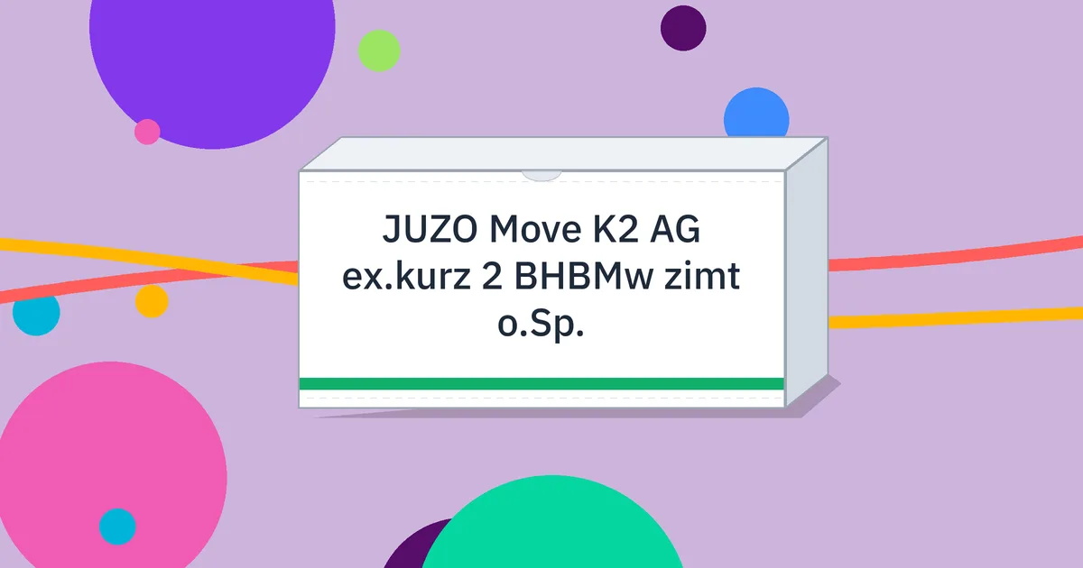 Symbolbild: Packung mit der Aufschrift JUZO Move K2 AG ex.kurz 2 BHBMw zimt o.Sp. (PZN 18534699) – Verfügbarkeit und Bezug in Apotheken in Frankfurt am Main
