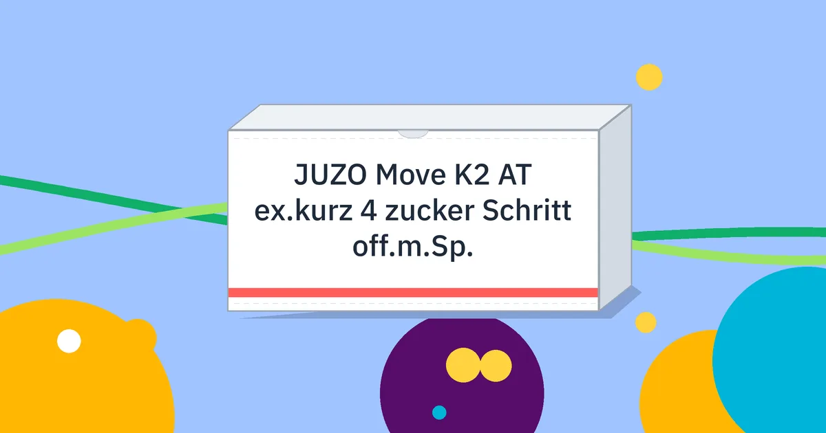 Symbolbild: Packung mit der Aufschrift JUZO Move K2 AT ex.kurz 4 zucker Schritt off.m.Sp. (PZN 20671050) – Verfügbarkeit und Bezug in Apotheken in Frankfurt am Main