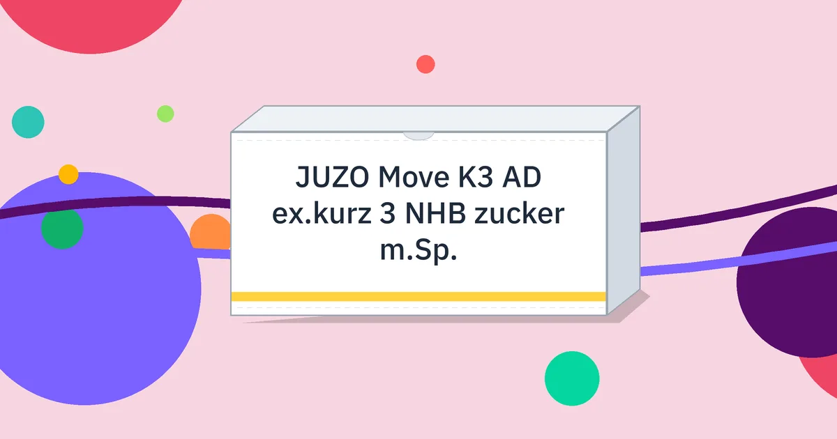 Symbolbild: Packung mit der Aufschrift JUZO Move K3 AD ex.kurz 3 NHB zucker m.Sp. (PZN 18569396) – Verfügbarkeit und Bezug in Apotheken in Frankfurt am Main