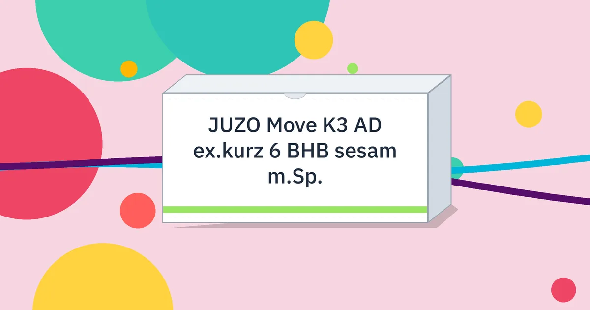 Symbolbild: Packung mit der Aufschrift JUZO Move K3 AD ex.kurz 6 BHB sesam m.Sp. (PZN 18569798) – Verfügbarkeit und Bezug in Apotheken in Frankfurt am Main