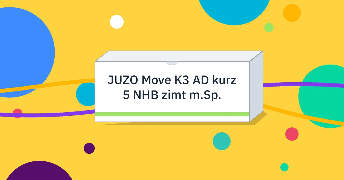 Symbolbild: Packung mit der Aufschrift JUZO Move K3 AD kurz 5 NHB zimt m.Sp. (PZN 18568184) – Verfügbarkeit und Bezug in Apotheken in Frankfurt am Main