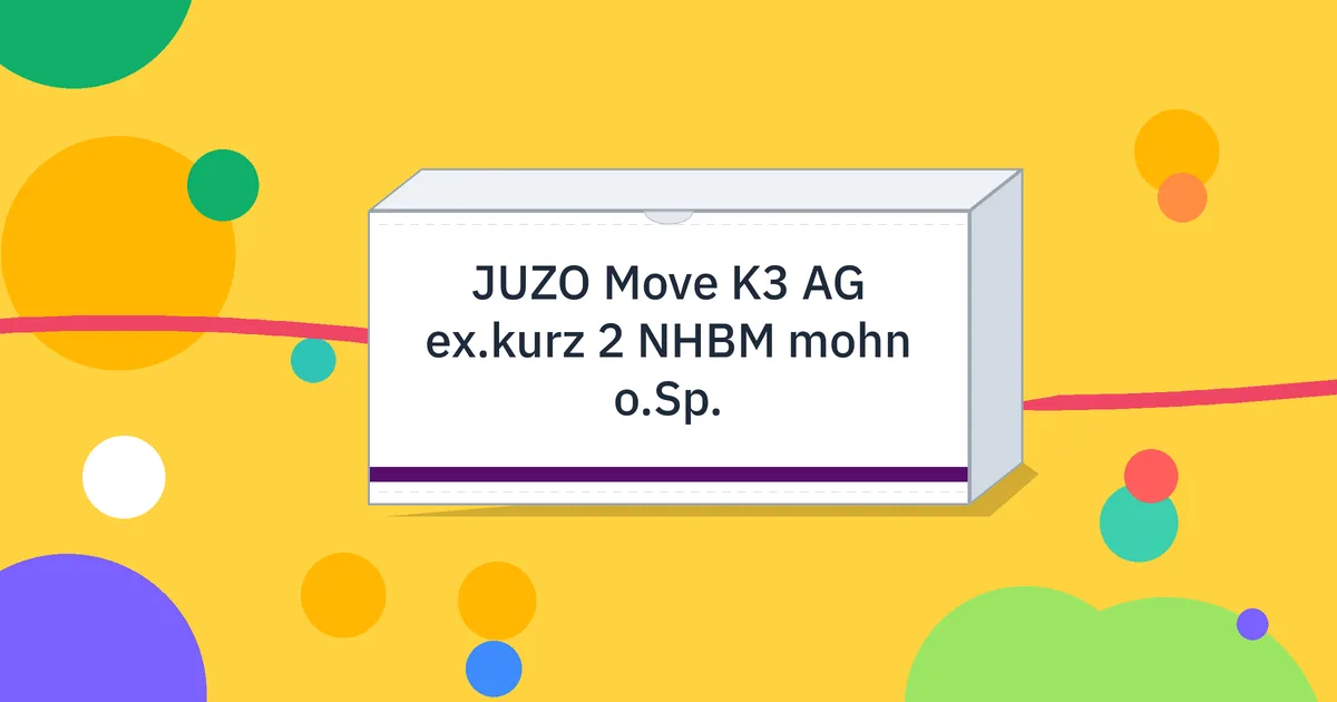 Symbolbild: Packung mit der Aufschrift JUZO Move K3 AG ex.kurz 2 NHBM mohn o.Sp. (PZN 18596513) – Verfügbarkeit und Bezug in Apotheken in Frankfurt am Main