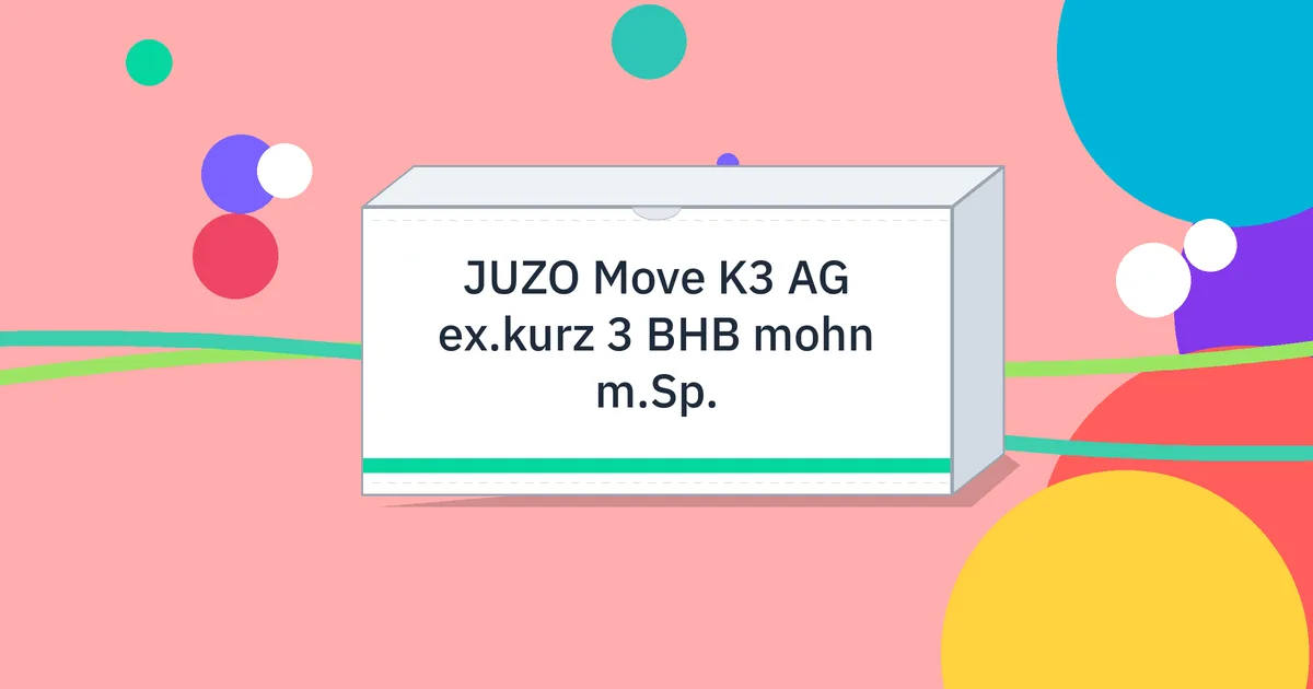 Symbolbild: Packung mit der Aufschrift JUZO Move K3 AG ex.kurz 3 BHB mohn m.Sp. (PZN 18595465) – Verfügbarkeit und Bezug in Apotheken in Frankfurt am Main