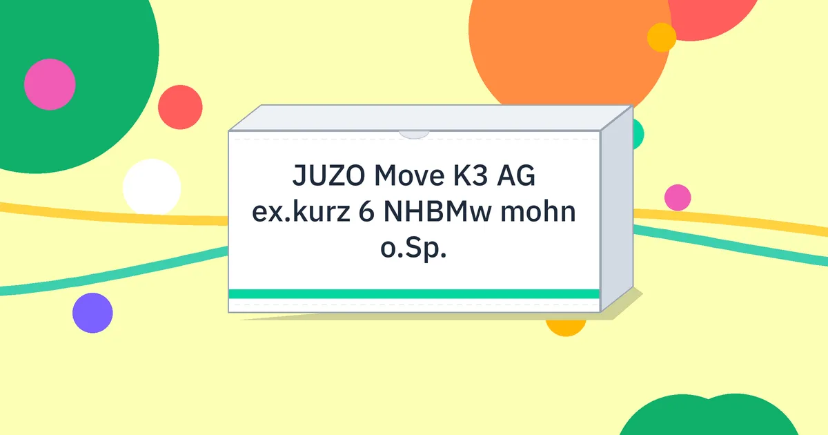 Symbolbild: Packung mit der Aufschrift JUZO Move K3 AG ex.kurz 6 NHBMw mohn o.Sp. (PZN 18596795) – Verfügbarkeit und Bezug in Apotheken in Frankfurt am Main