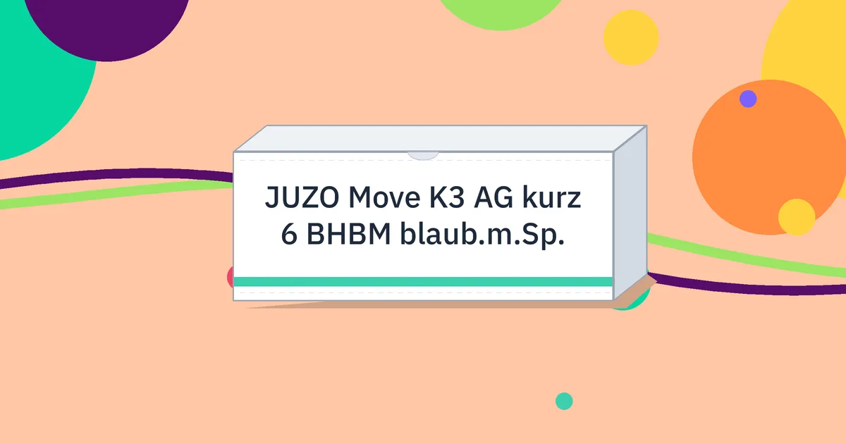 Symbolbild: Packung mit der Aufschrift JUZO Move K3 AG kurz 6 BHBM blaub.m.Sp. (PZN 18591881) – Verfügbarkeit und Bezug in Apotheken in Frankfurt am Main