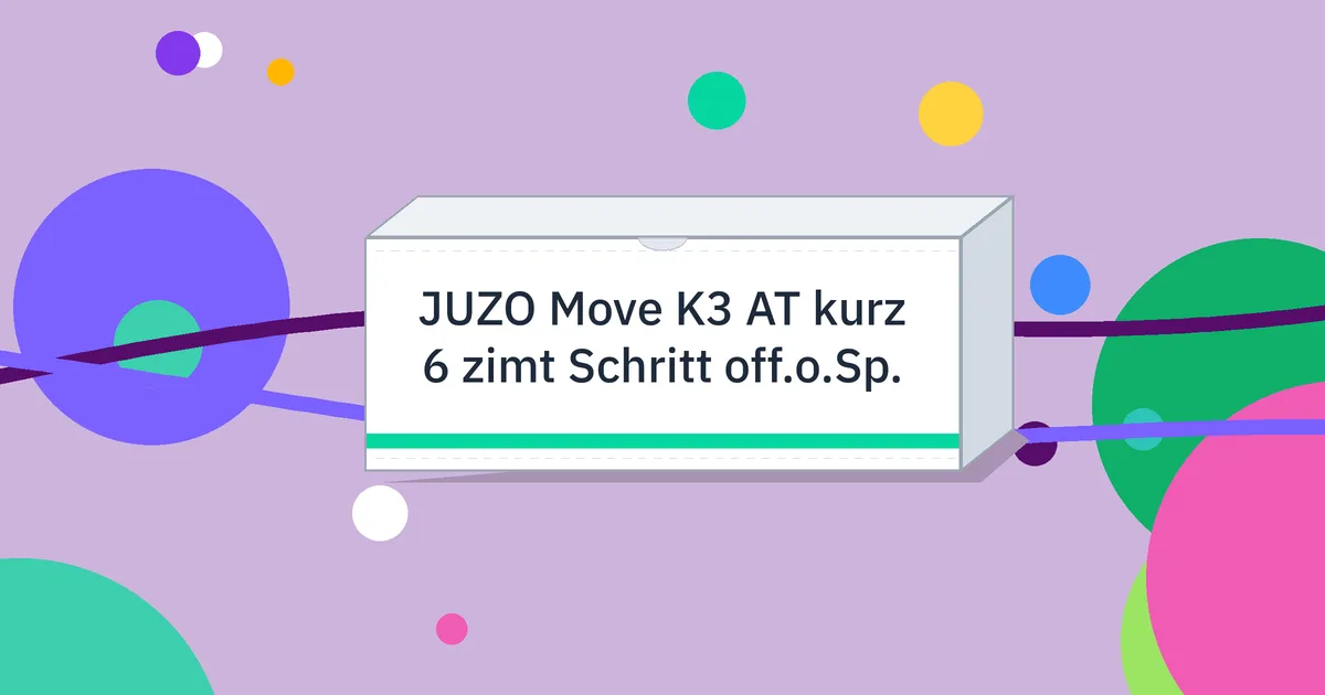 Symbolbild: Packung mit der Aufschrift JUZO Move K3 AT kurz 6 zimt Schritt off.o.Sp. (PZN 20685135) – Verfügbarkeit und Bezug in Apotheken in Frankfurt am Main