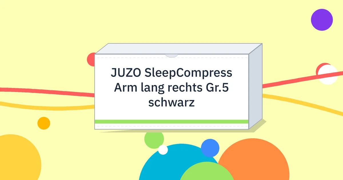 Symbolbild: Packung mit der Aufschrift JUZO SleepCompress Arm lang rechts Gr.5 schwarz (PZN 18778071) – Verfügbarkeit und Bezug in Apotheken in Frankfurt am Main