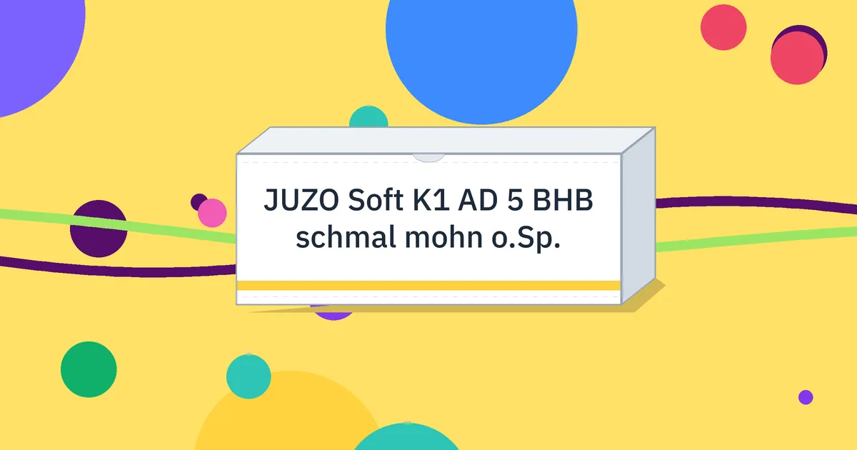 Symbolbild: Packung mit der Aufschrift JUZO Soft K1 AD 5 BHB schmal mohn o.Sp. (PZN 15463332) – Verfügbarkeit und Bezug in Apotheken in Frankfurt am Main