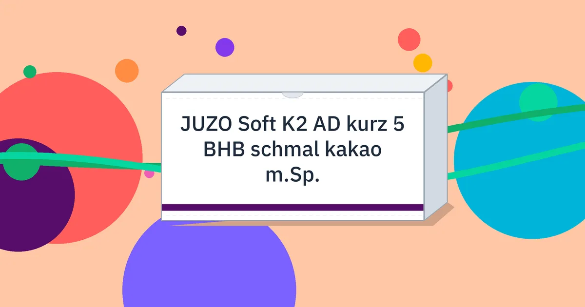 Symbolbild: Packung mit der Aufschrift JUZO Soft K2 AD kurz 5 BHB schmal kakao m.Sp. (PZN 15466081) – Verfügbarkeit und Bezug in Apotheken in Frankfurt am Main