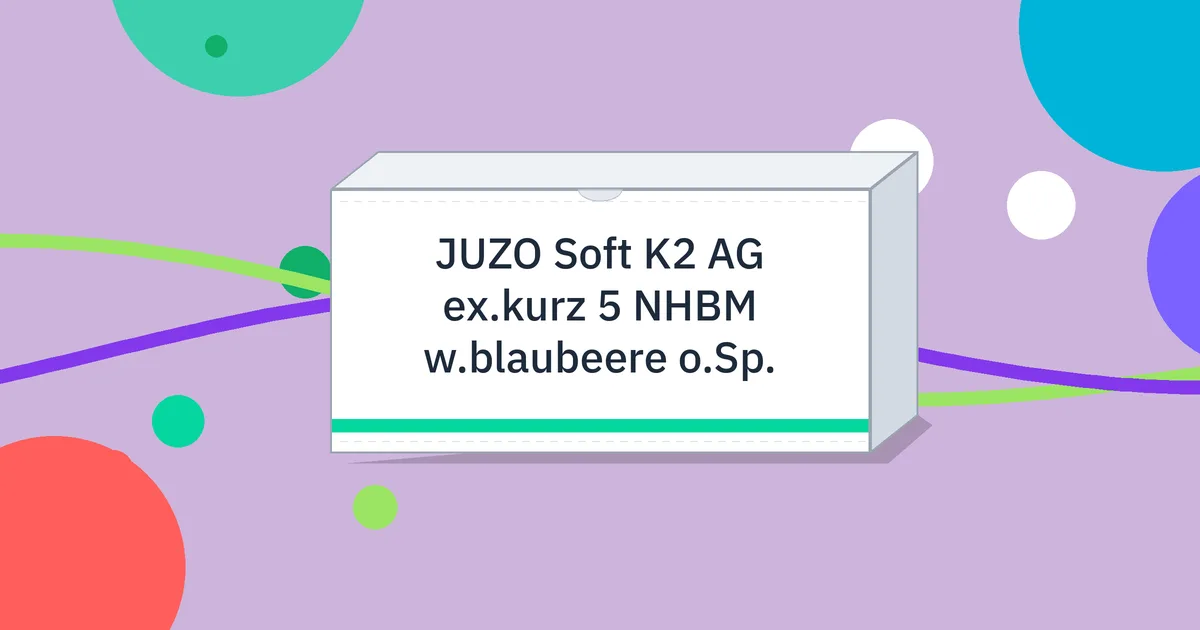 Symbolbild: Packung mit der Aufschrift JUZO Soft K2 AG ex.kurz 5 NHBM w.blaubeere o.Sp. (PZN 15022616) – Verfügbarkeit und Bezug in Apotheken in Frankfurt am Main