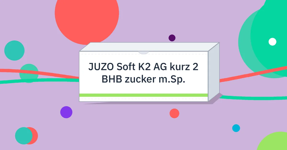 Symbolbild: Packung mit der Aufschrift JUZO Soft K2 AG kurz 2 BHB zucker m.Sp. (PZN 14825885) – Verfügbarkeit und Bezug in Apotheken in Frankfurt am Main