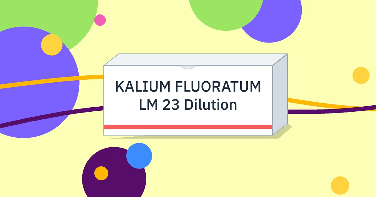 Symbolbild: Packung mit der Aufschrift KALIUM FLUORATUM LM 23 Dilution (PZN 12921633) – Verfügbarkeit und Bezug in Apotheken in Frankfurt am Main