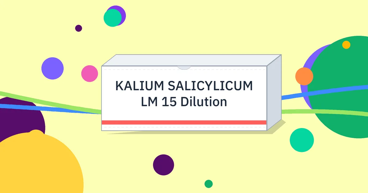 Symbolbild: Packung mit der Aufschrift KALIUM SALICYLICUM LM 15 Dilution (PZN 12925453) – Verfügbarkeit und Bezug in Apotheken in Frankfurt am Main