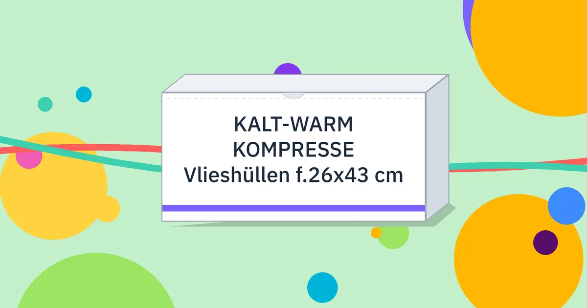 Symbolbild: Packung mit der Aufschrift KALT-WARM KOMPRESSE Vlieshüllen f.26x43 cm (PZN 07618973) – Verfügbarkeit und Bezug in Apotheken in Frankfurt am Main
