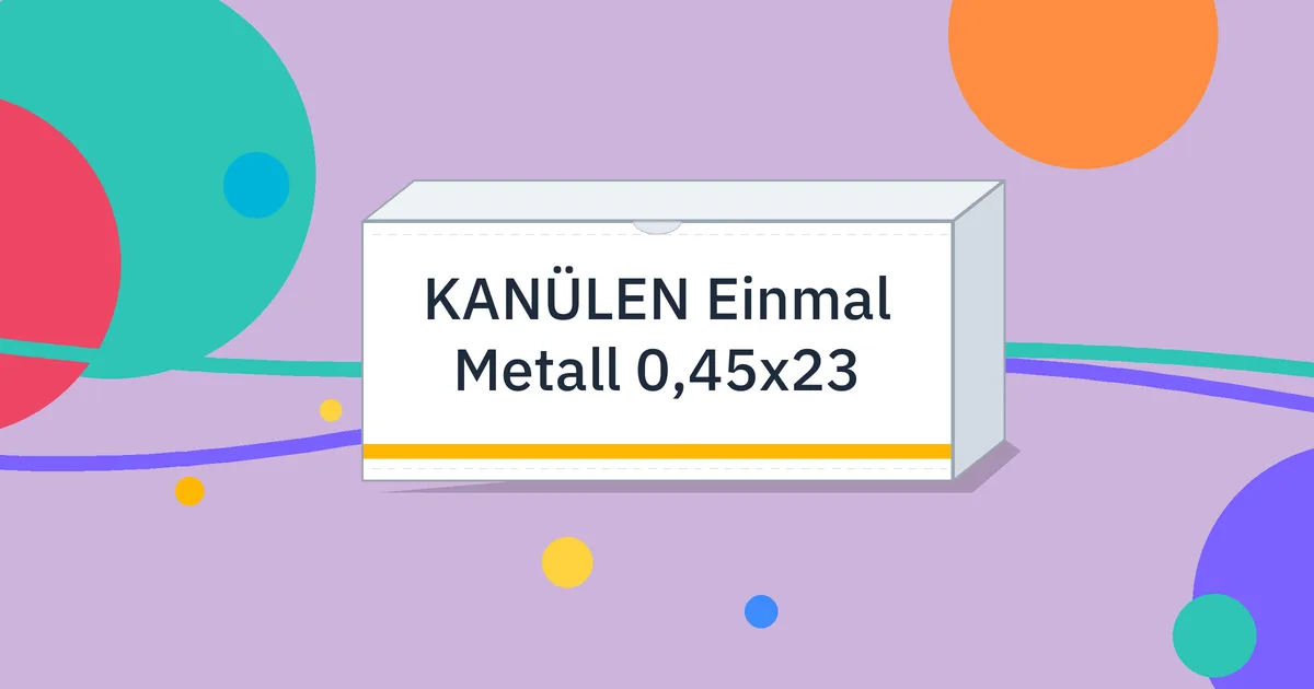 Symbolbild: Packung mit der Aufschrift KANÜLEN Einmal Metall 0,45x23 (PZN 01965202) – Verfügbarkeit und Bezug in Apotheken in Frankfurt am Main