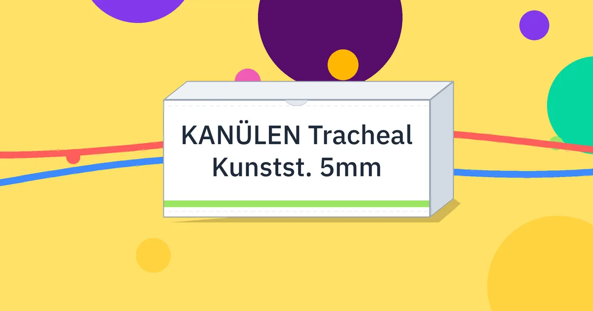 Symbolbild: Packung mit der Aufschrift KANÜLEN Tracheal Kunstst. 5mm (PZN 01965484) – Verfügbarkeit und Bezug in Apotheken in Frankfurt am Main