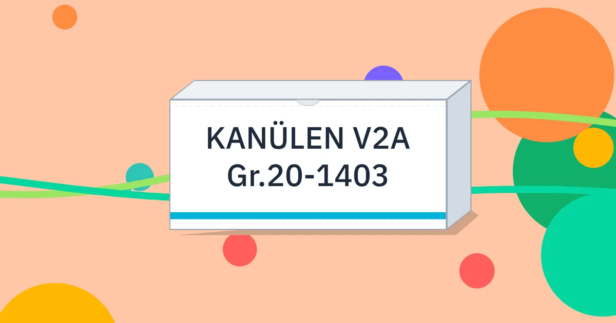 Symbolbild: Packung mit der Aufschrift KANÜLEN V2A Gr.20-1403 (PZN 01963634) – Verfügbarkeit und Bezug in Apotheken in Frankfurt am Main
