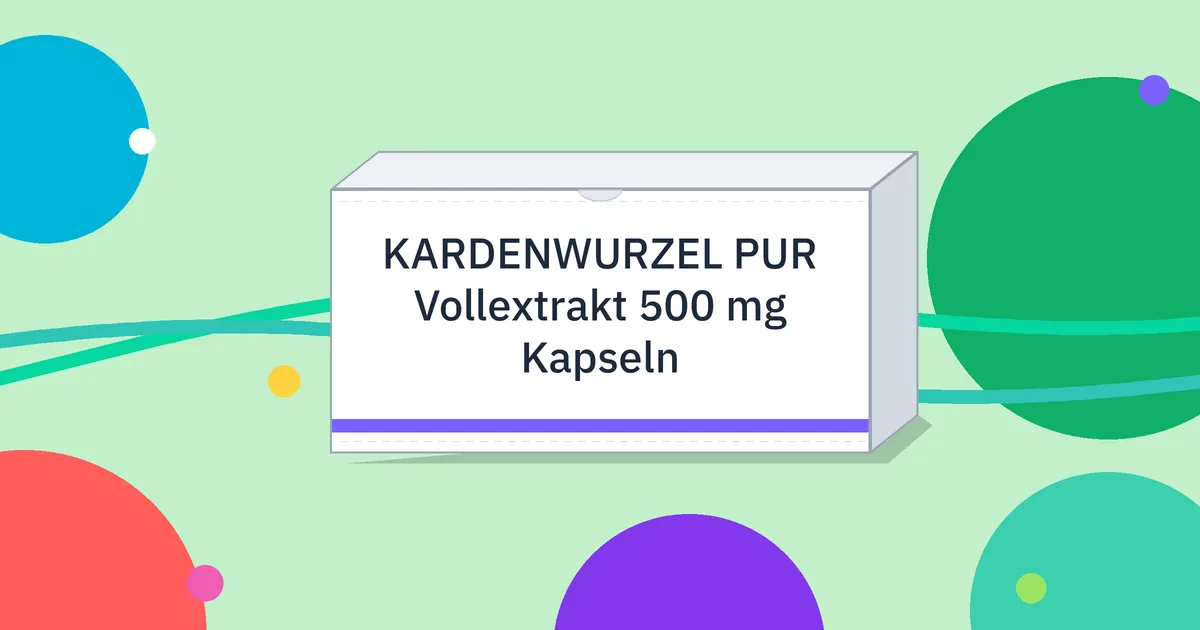 Symbolbild: Packung mit der Aufschrift KARDENWURZEL PUR Vollextrakt 500 mg Kapseln (PZN 10407458) – Verfügbarkeit und Bezug in Apotheken in Frankfurt am Main