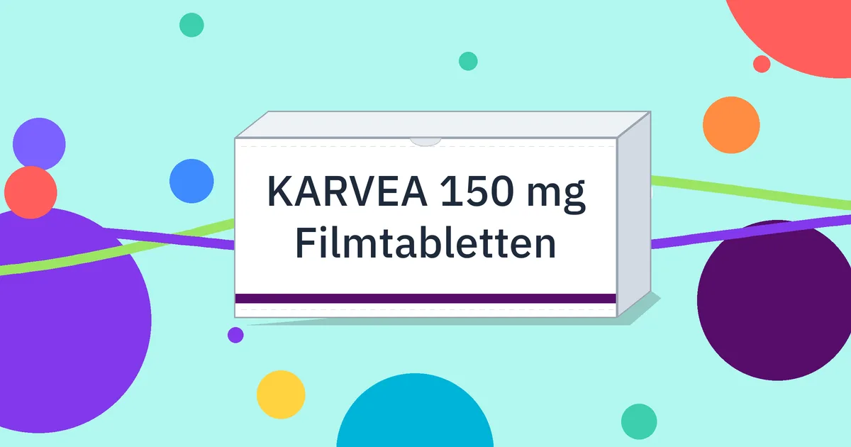 Symbolbild: Packung mit der Aufschrift KARVEA 150 mg Filmtabletten (PZN 08588435) – Verfügbarkeit und Bezug in Apotheken in Frankfurt am Main