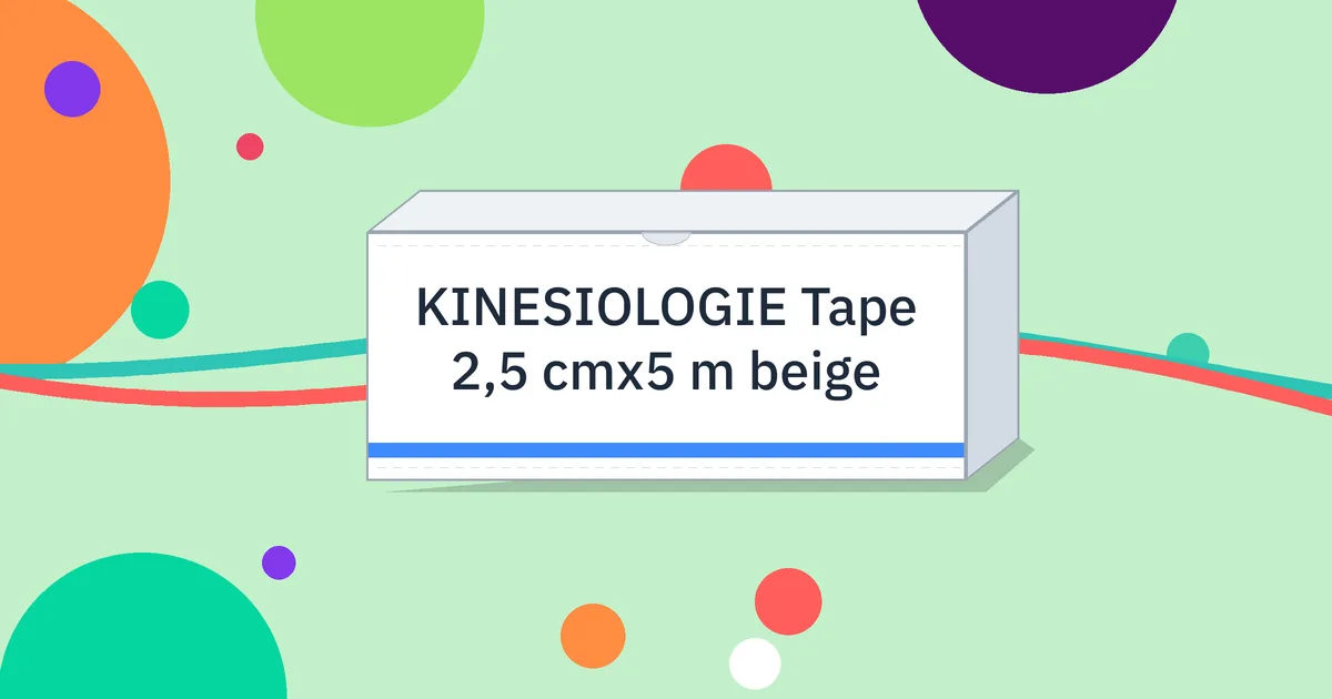 Symbolbild: Packung mit der Aufschrift KINESIOLOGIE Tape 2,5 cmx5 m beige (PZN 12479114) – Verfügbarkeit und Bezug in Apotheken in Frankfurt am Main