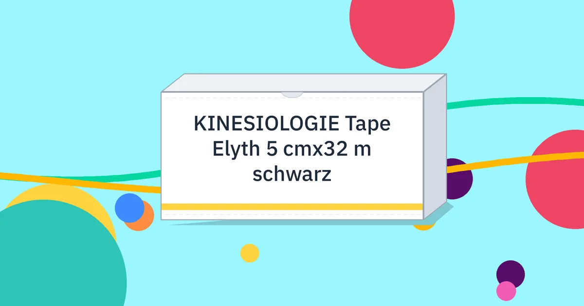 Symbolbild: Packung mit der Aufschrift KINESIOLOGIE Tape Elyth 5 cmx32 m schwarz (PZN 10735872) – Verfügbarkeit und Bezug in Apotheken in Frankfurt am Main