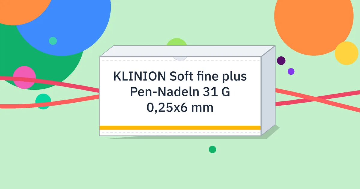 Symbolbild: Packung mit der Aufschrift KLINION Soft fine plus Pen-Nadeln 31 G 0,25x6 mm (PZN 09166245) – Verfügbarkeit und Bezug in Apotheken in Frankfurt am Main