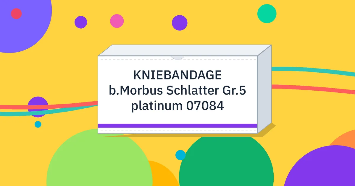 Symbolbild: Packung mit der Aufschrift KNIEBANDAGE b.Morbus Schlatter Gr.5 platinum 07084 (PZN 06826712) – Verfügbarkeit und Bezug in Apotheken in Frankfurt am Main