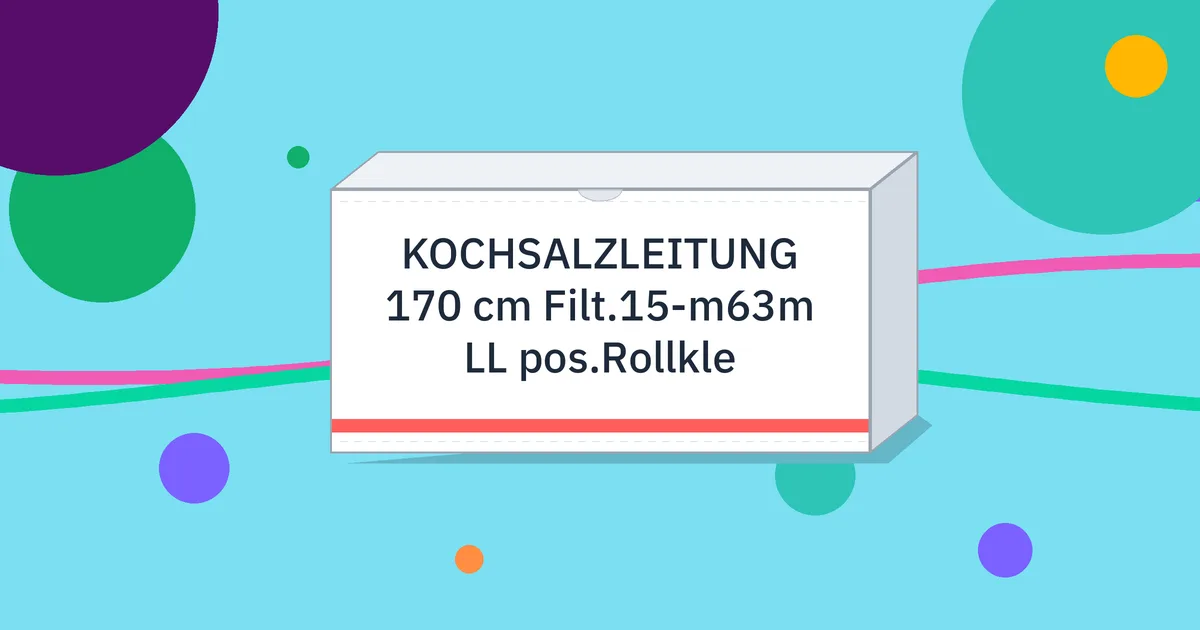 Symbolbild: Packung mit der Aufschrift KOCHSALZLEITUNG 170 cm Filt.15-m63m LL pos.Rollkle (PZN 17487408) – Verfügbarkeit und Bezug in Apotheken in Frankfurt am Main